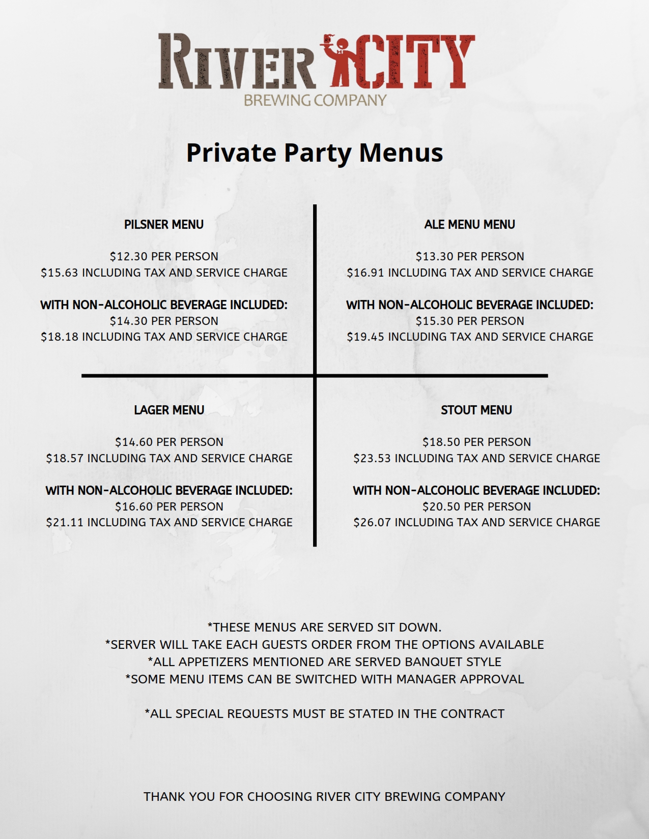 Group Menus | River City Brewing Company