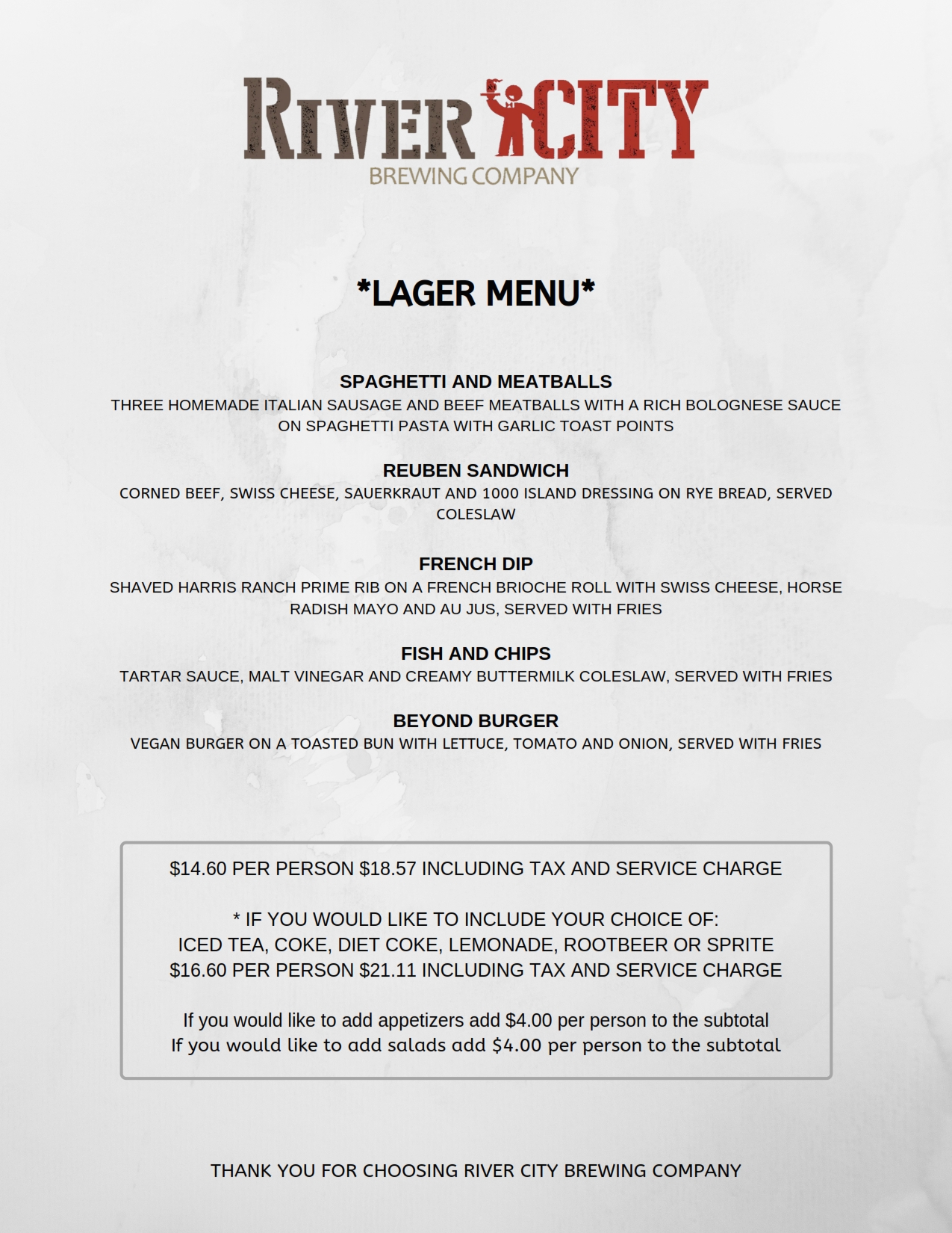 Group Menus | River City Brewing Company